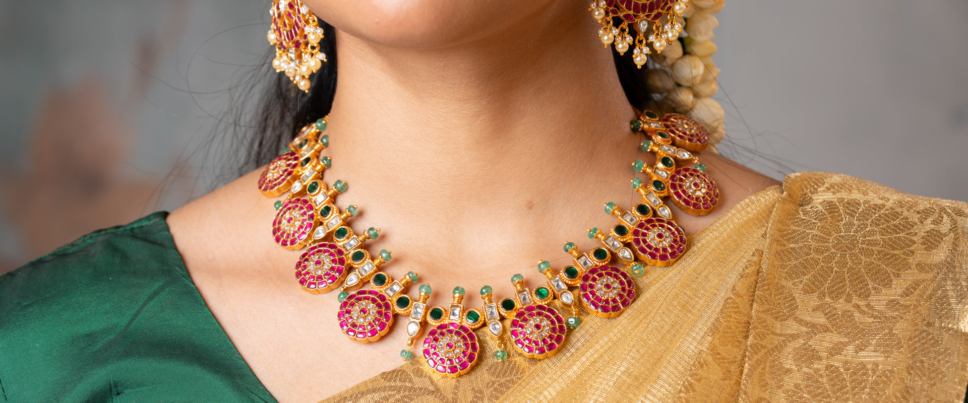 Buy Kundan Necklaces Online | Bridal, Choker & 92.5 Silver Designs – Vilva Jewels