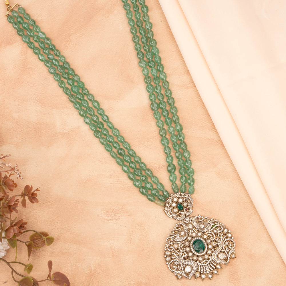 Luxury Victorian Stone Haram 925 Silver Gold Plated Bridal Necklace
